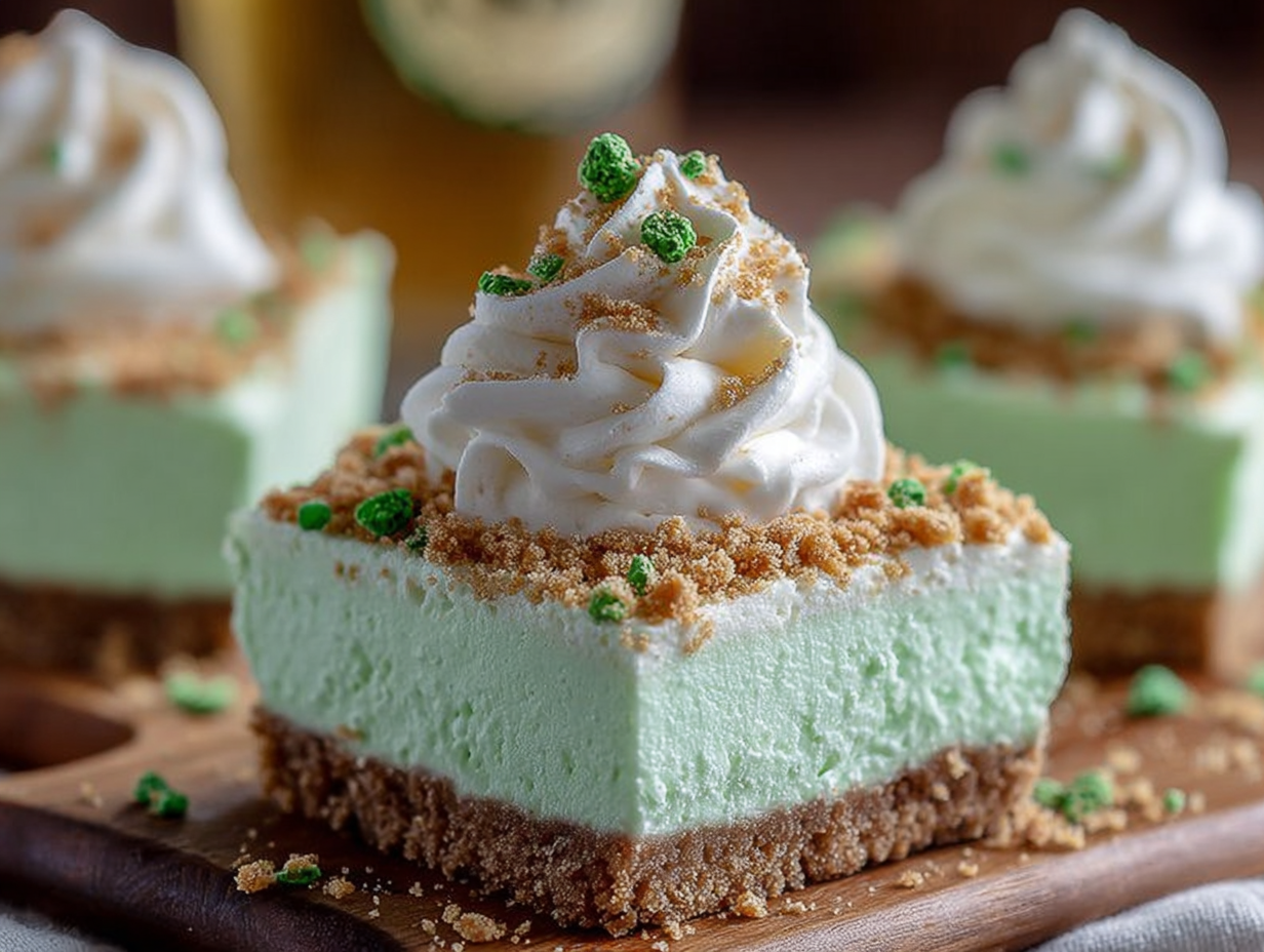 No-Bake Shamrock Shake Cheesecake Bars