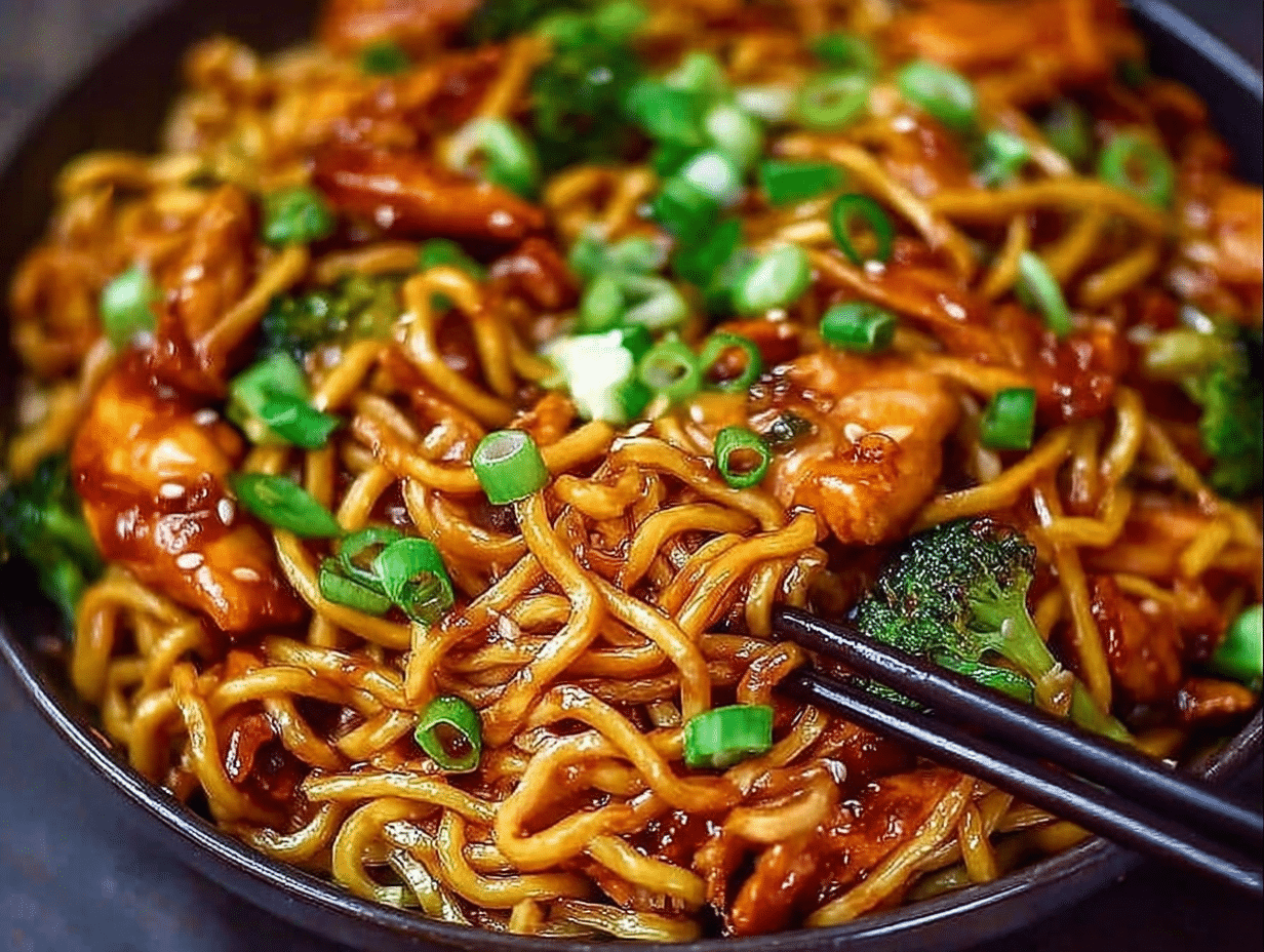 Sticky Garlic Chicken Noodles Recipe